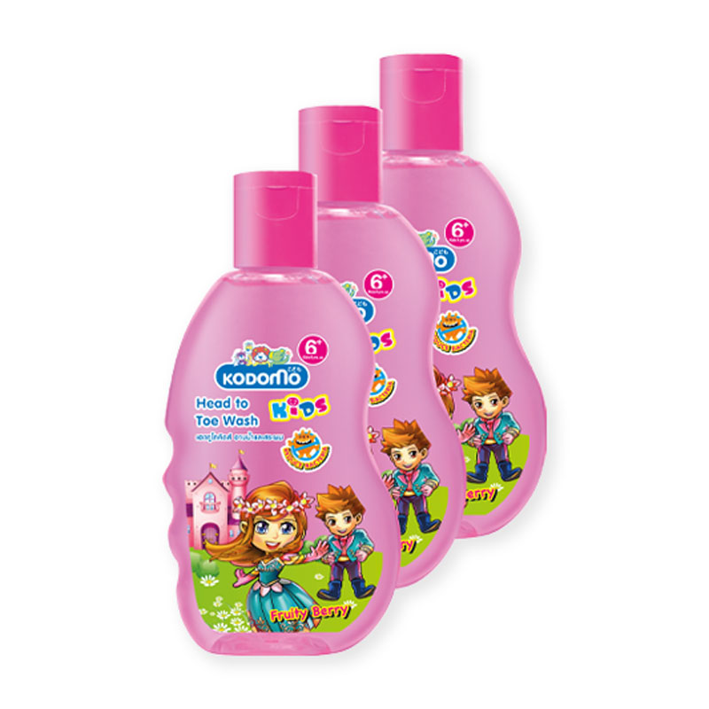 KODOMO Shampoo & Soap Kids Head To Toe Fruity Berry Pink 100 ml x 3 | Makro PRO