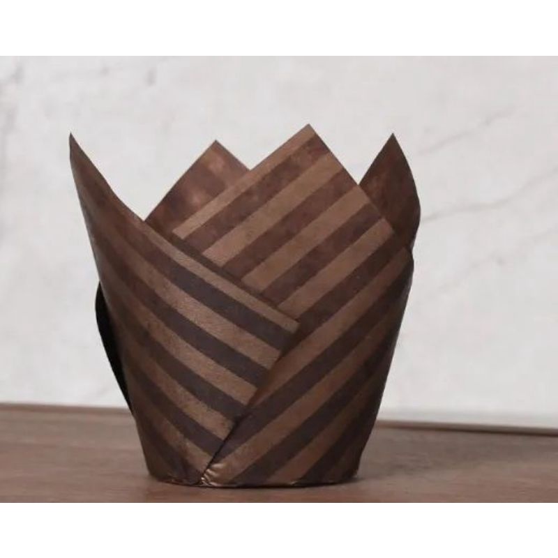 Ks Bakery ถ้วยกระดาษทรงทิวลิป ริ้วน้ำตาลเข้ม แพ็ค 50 ใบ | Makro PRO