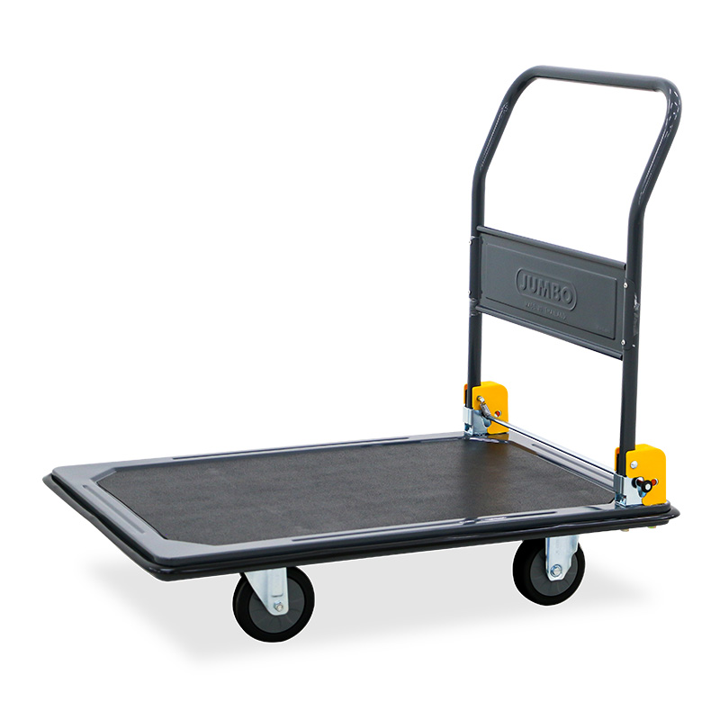 JUMBO single-level steel floor cart Single foldable handle yellow cover ...