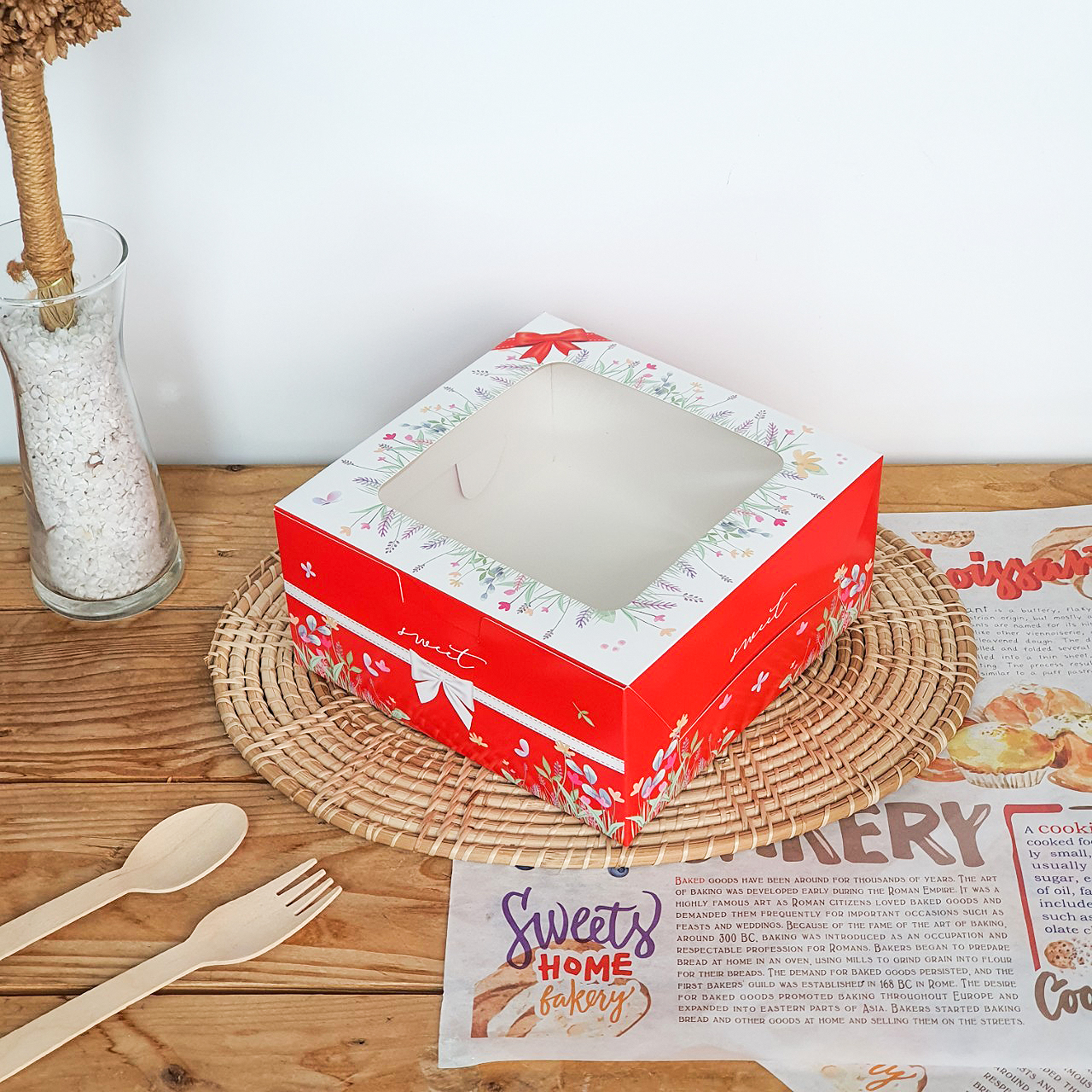 Goodboxpack paper box, half -pound cake, red flower frame, 20 pieces ...
