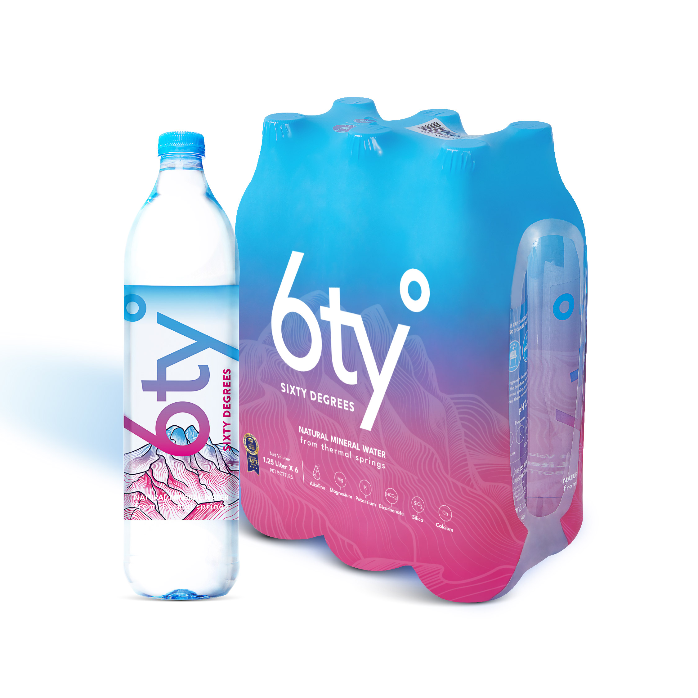 ซิกตี้ 6ty ดีกรี น้ำแร่ธรรมชาติ 100% 1250ml 15 แพ็ก 90 ขวด | Makro PRO