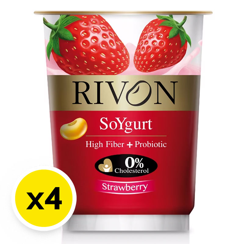 RIVON Soy Yogurt Strawberry Flavour 130 g x 4 | Makro PRO