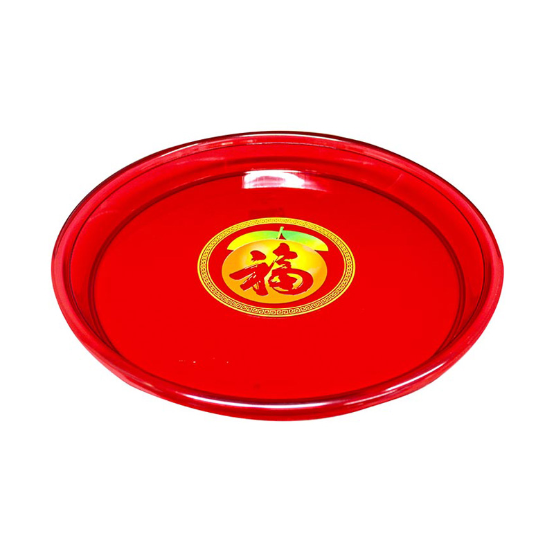 นำง่ายฮง ถาดกลมสีแดง ลายส้มทอง 31x4 ซม. รุ่น 4690-PS | Makro PRO