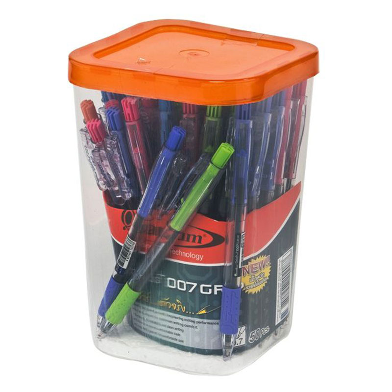 ควอนตั้ม ปากกากดเจลลูลอยด์ 0.7 มม. เบอร์ 007 กริป หมึกสีน้ำเงิน 50 ด้าม | Makro PRO