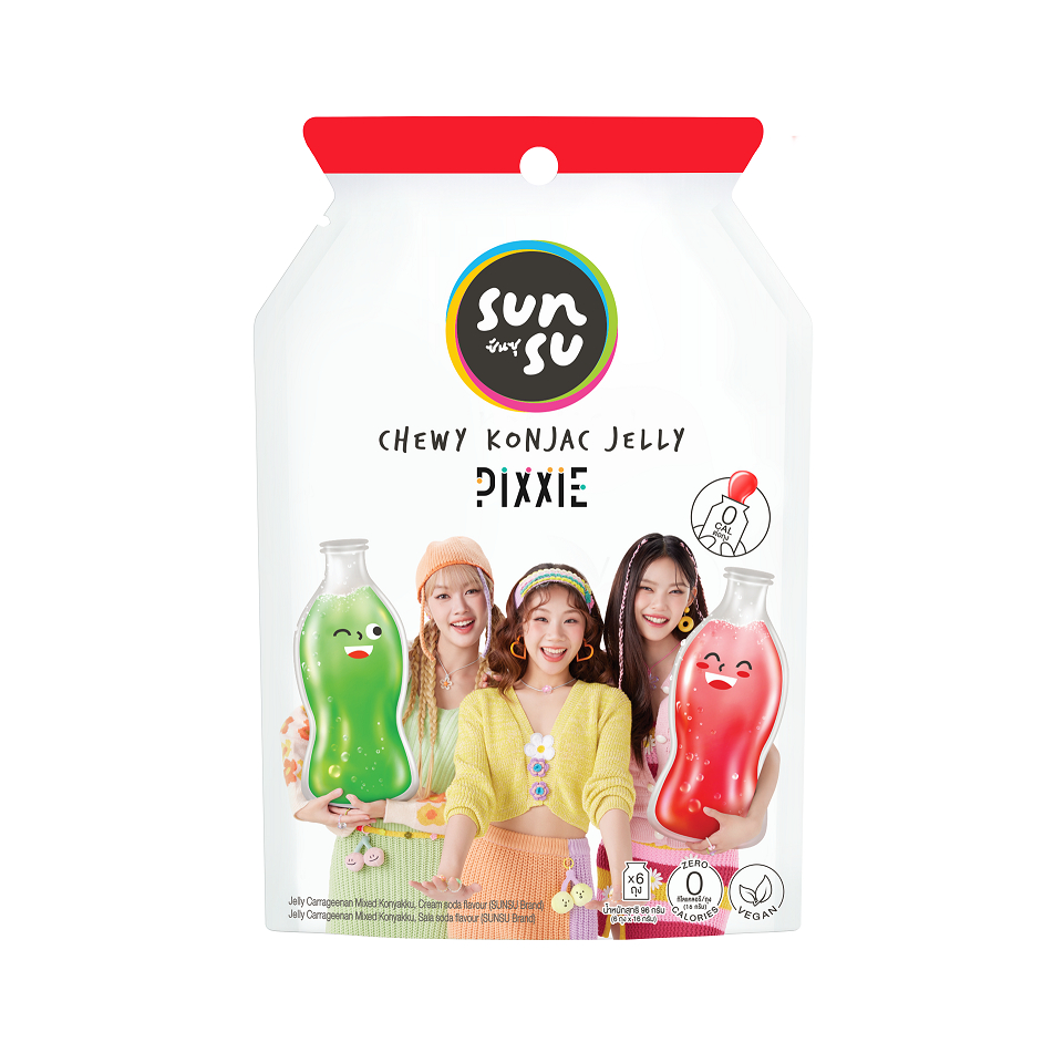 Sunsu x PiXXiE ซันซุ เยลลี่ผสมบุก 0 แคล กลิ่นครีมโซดาและสละโซดา รสชาติใหม่ล่าสุด 6 ซอง | Makro PRO