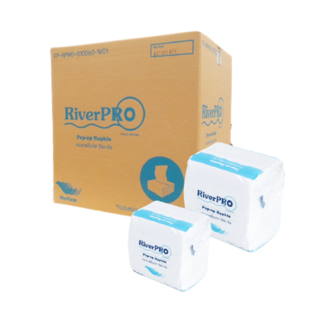กระดาษเช็ดปาก Riverpro สีขาว ป๊อปอัพ มีเดียม 60ห่อ*200แผ่น | Makro PRO