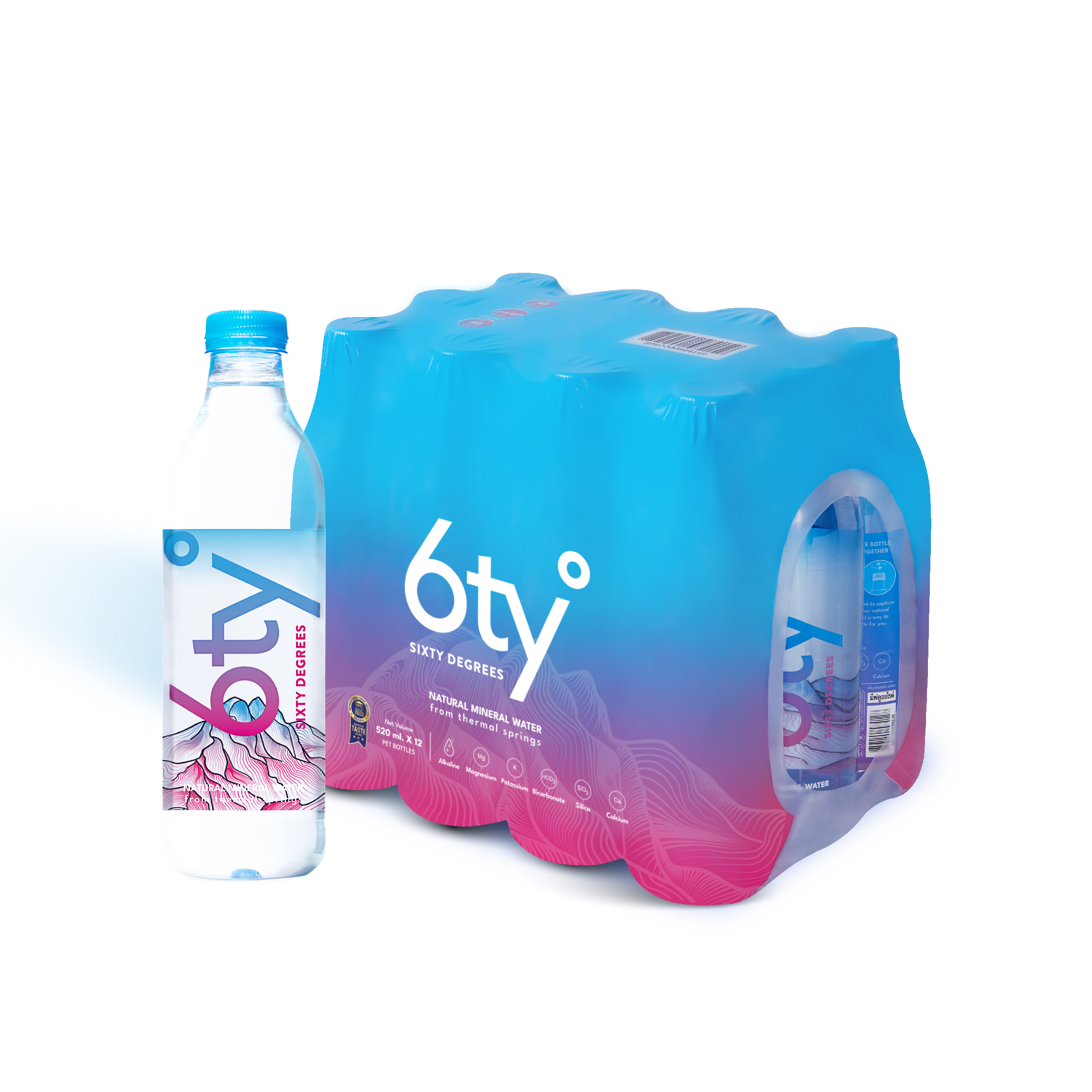 ซิกตี้ 6ty ดีกรี น้ำแร่ธรรมชาติ 100% 520ml 6 แพ็ก 72 ขวด