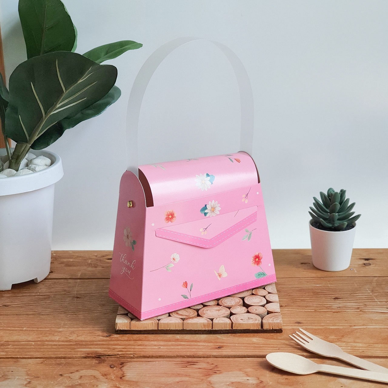 GoodBoxPack กล่องคุกกี้กระเป๋า ลายดอกไม้ชมพู แพ็ค 5 ชุด | Makro PRO