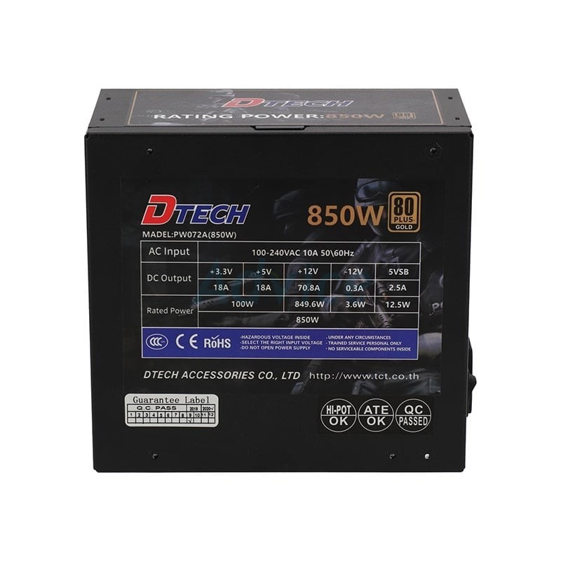 DTECH POWER SUPPLY (80+ GOLD) 850W PW072A - A0134130 | Makro PRO