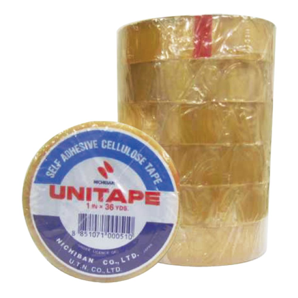 UNITAPE Self-Adhesive Cellulose Clear Tape (1" x 36 yd) x 6 | Makro PRO