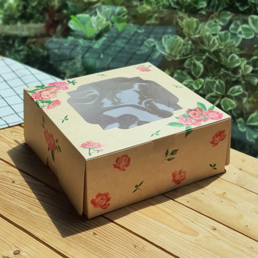 GoodBoxPack กล่องเค้ก 3 ปอนด์ ลายดอกไม้ชมพูคราฟท์ แพ็ค 10 ใบ | Makro PRO