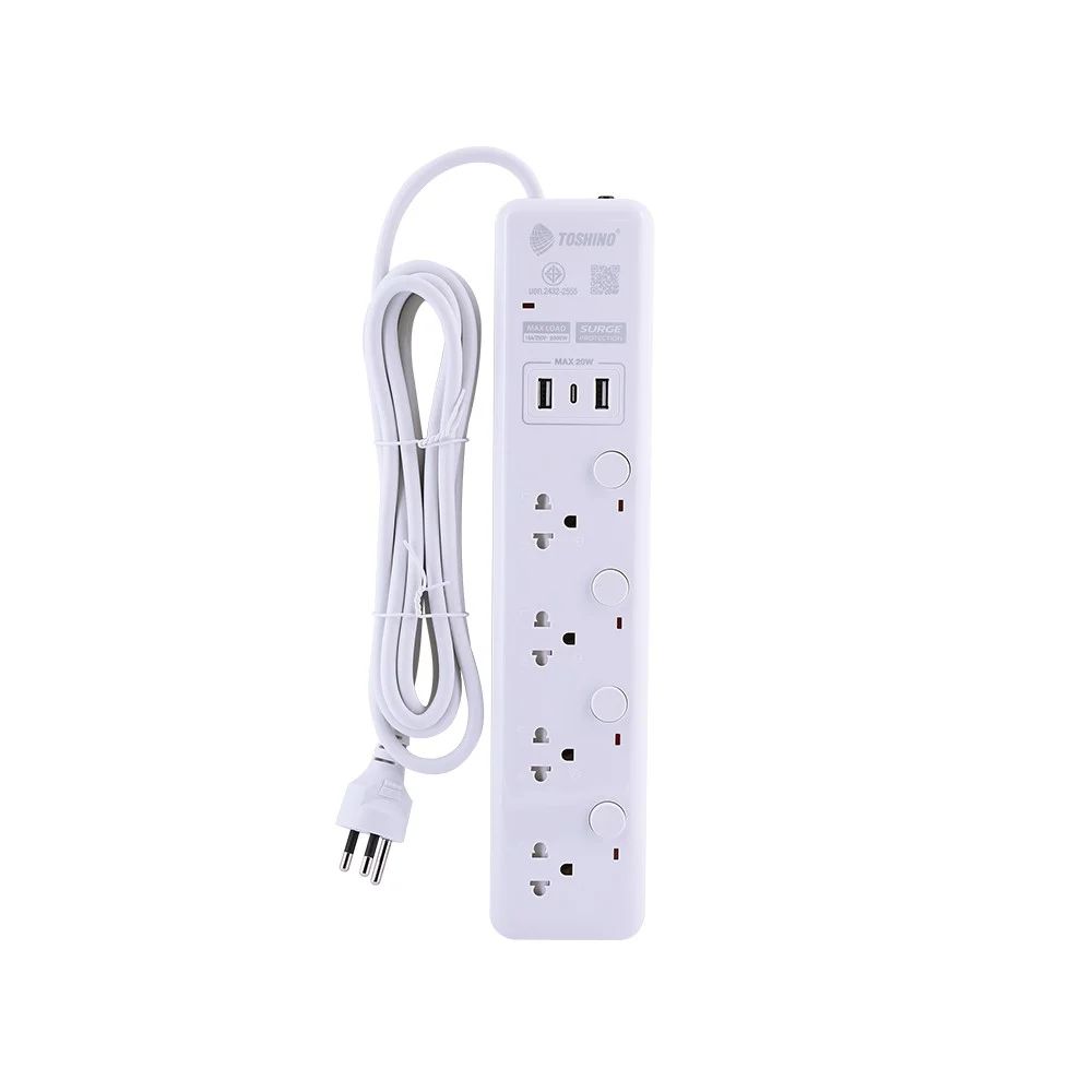 Toshino TIS Plug 4 Wat 4 Switch 2x USBA, 1x USB-C (PD) 3M. (WY-43 ...