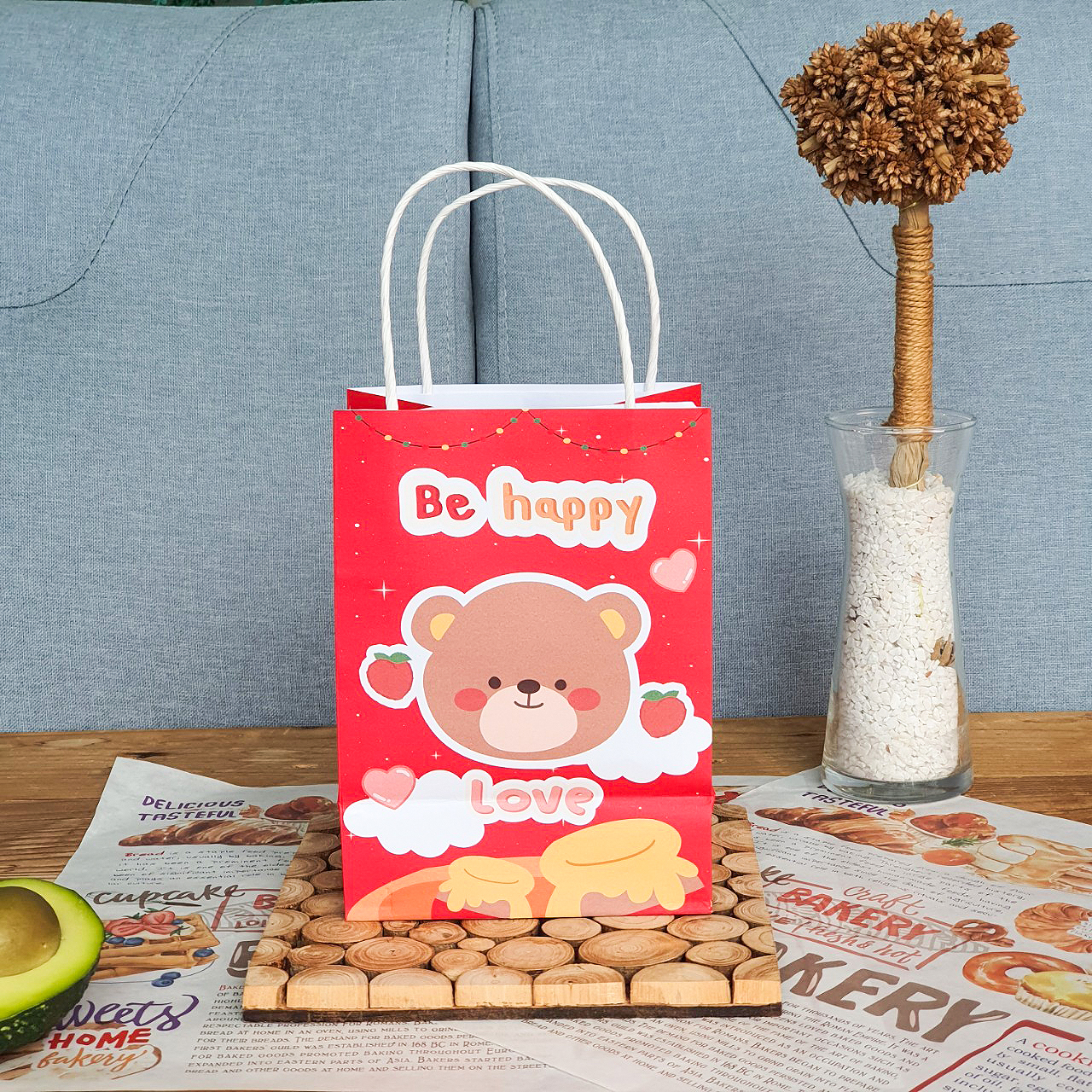 GoodBoxPack ถุงกระดาษขาว ไซส์ S ลายRed bear happy 2แพ็ค 50 ใบ | Makro PRO