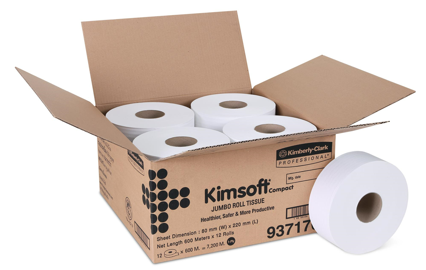 KIMSOFT Jumbo Roll Tissue 1 Ply Compact JRT (Roll Width 8cm Length 600m ...