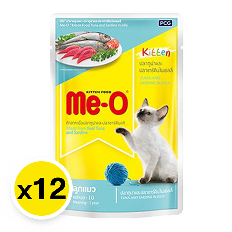 มีโอ อาหารลูกแมว ชนิดซอง รสปลาทูน่าและปลาซาร์ดีน 80 ก X 12 Makro Pro