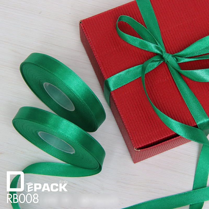 Depack RB008(สีเขียว) ริบบิ้นผ้าซาติน (หน้ากว้าง 13 มม. / ยาว 33 หลา ...
