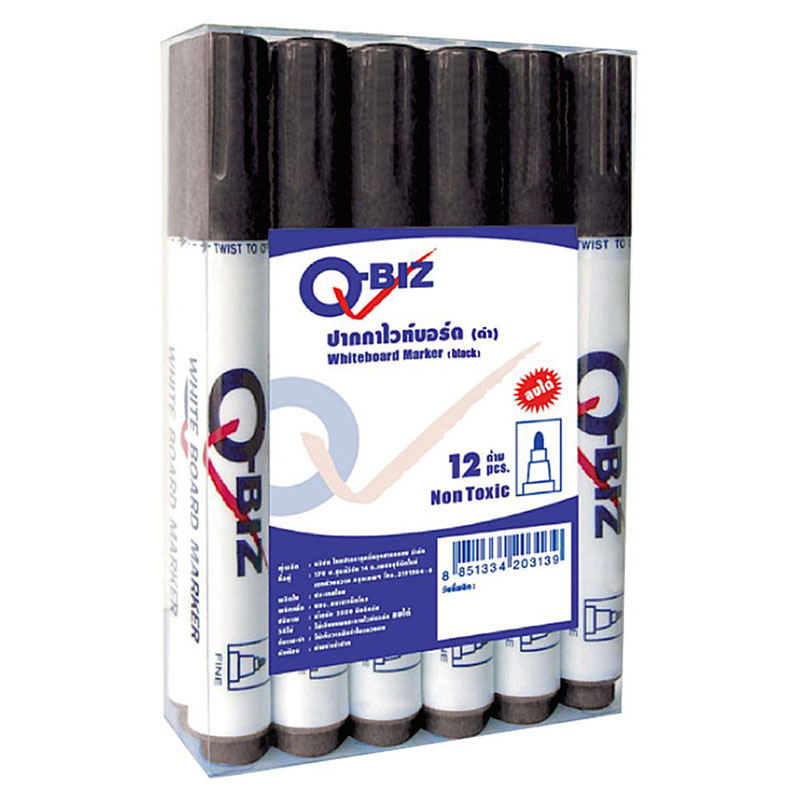 คิวบิซ ปากกาไวท์บอร์ด สีดำ แพ็ค 12 ด้าม Makro Pro