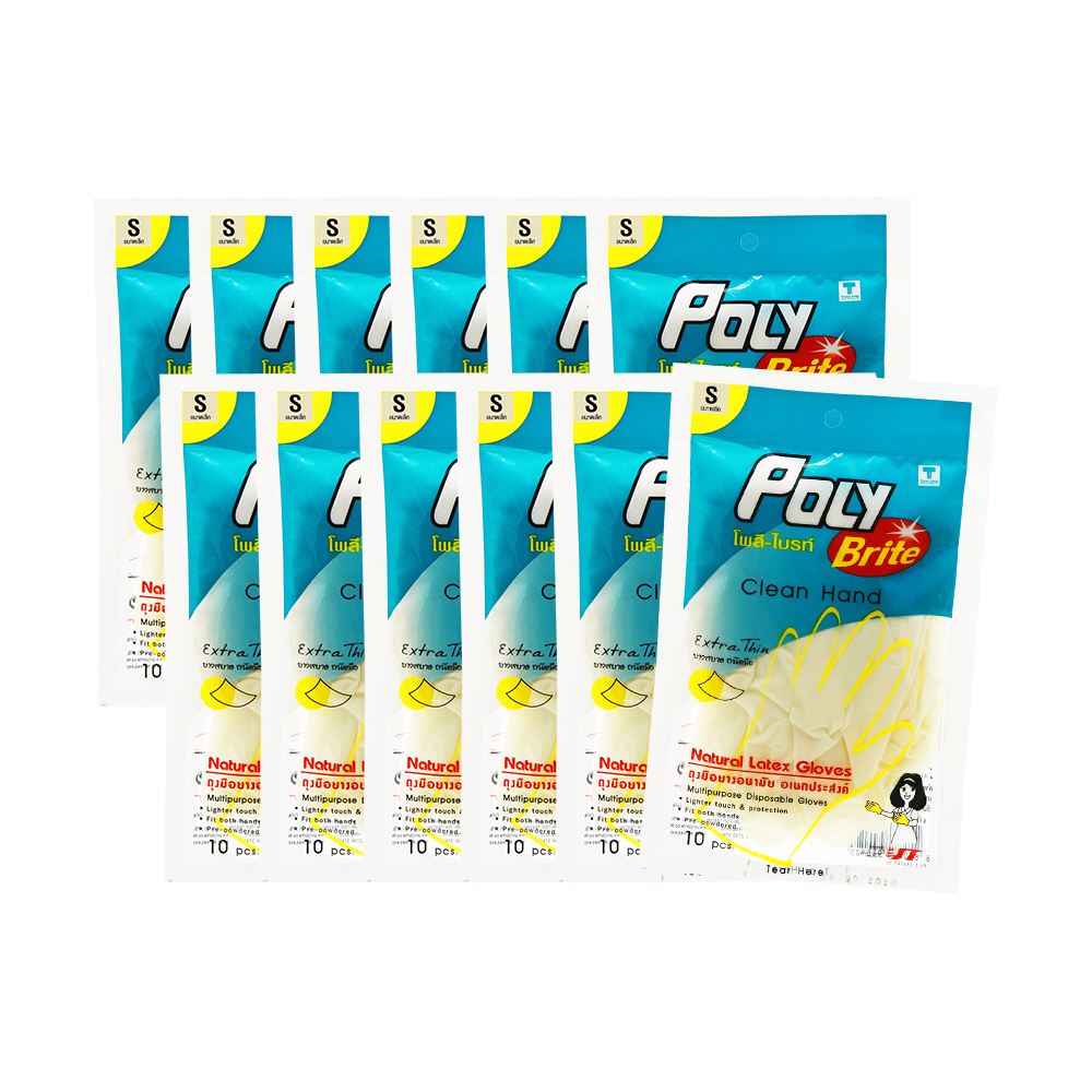 POLY BRITE ถุงมือยางอนามัย รุ่น Extra Thin ไซส์ S บรรจุ 10 ชิ้น/ซอง x ...